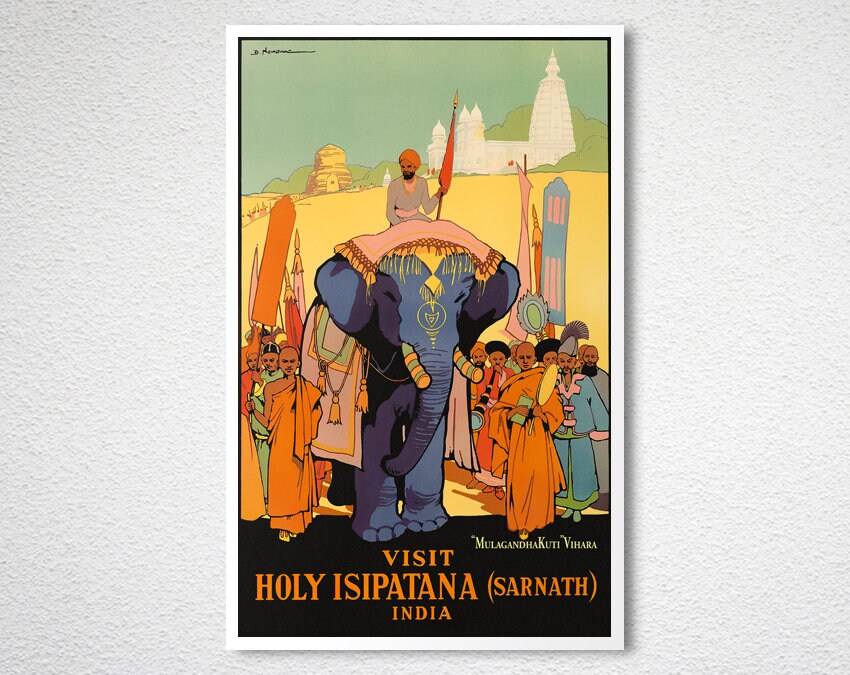 Visit India Holy Isipatana sarnath Vintage Travel Poster - Etsy