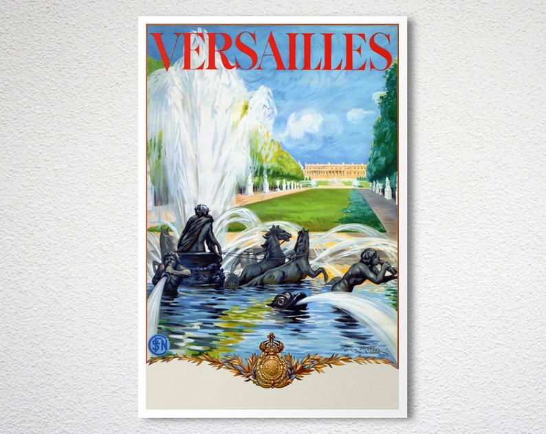 Versailles France Vintage Travel Poster: Palace Fountain Art Print - Etsy