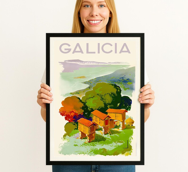 Galicia Spain Vintage Travel Poster: Coastal Landscape Art Print - Etsy
