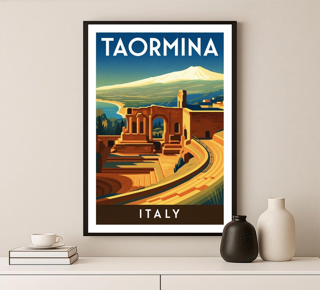 Taormina Italy Poster: Ancient Theatre Travel Print - Etsy