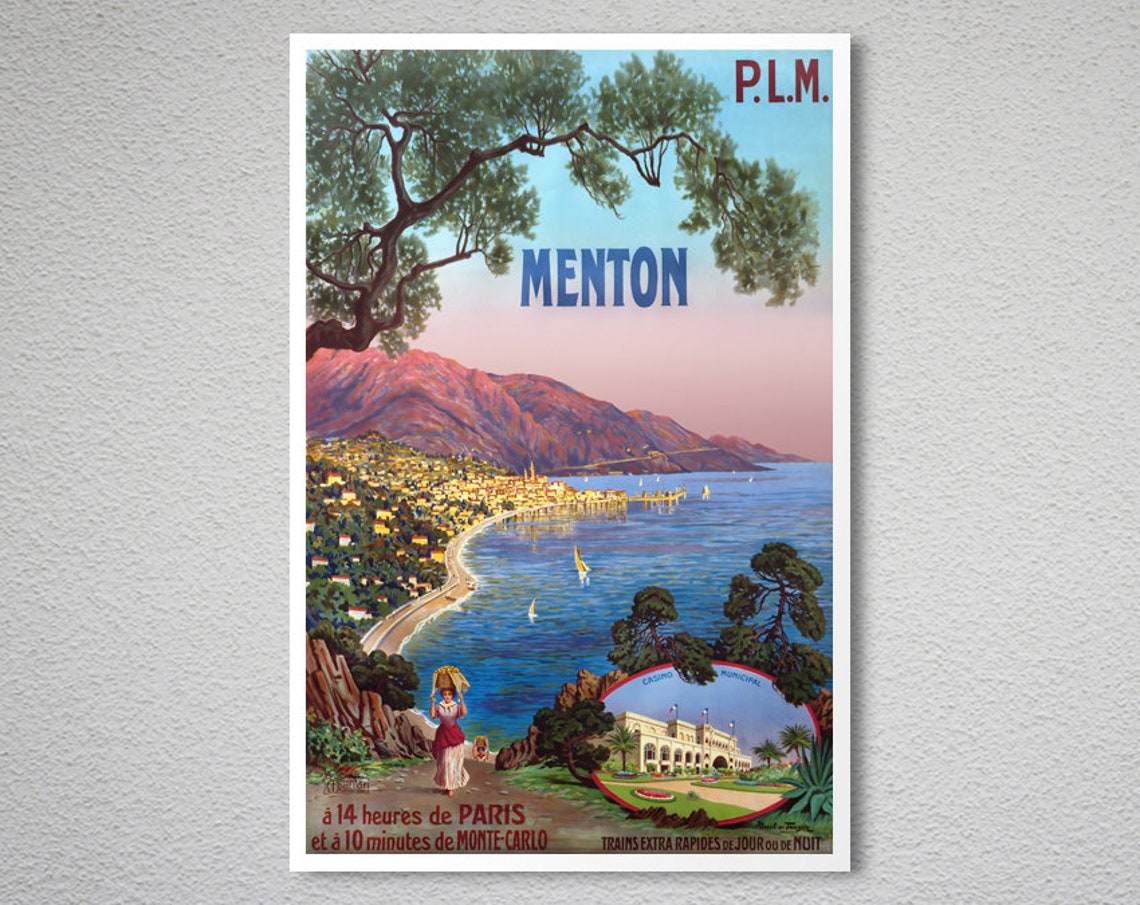 Menton France Vintage Travel Poster Poster Paper Sticker | Etsy
