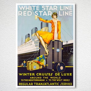 White Star Line Red Star Line Vintage Travel Poster - Poster Paper or ...