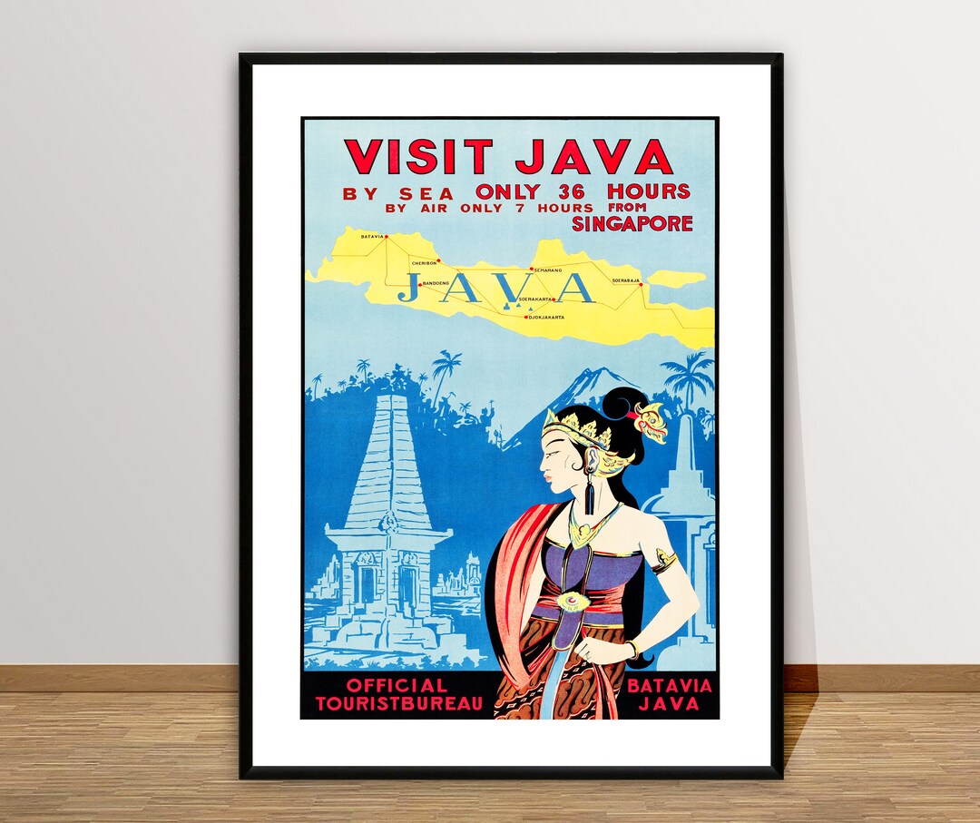 Visit Java, Indonesia Vintage Travel Poster - Java Poster, Java Island ...