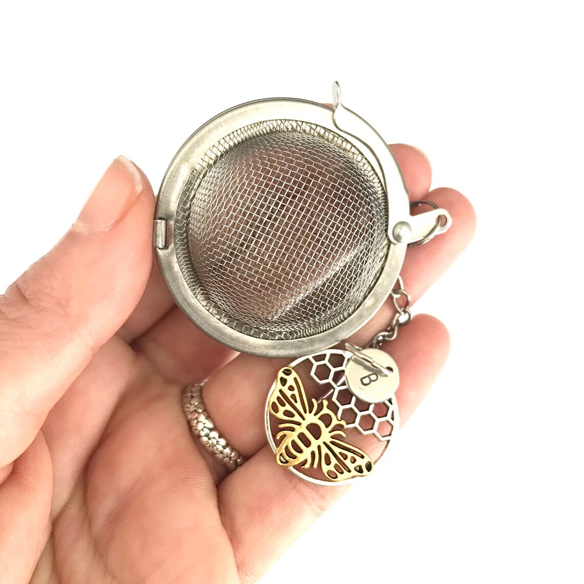 Personalized Tea Ball Infuser With Bee and Initial Charm - Etsy