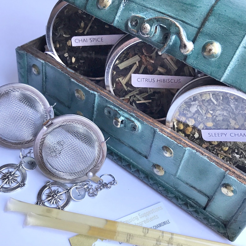 Blue Tea Gift Box With Personalized Infusers & Loose Leaf Teas - Etsy