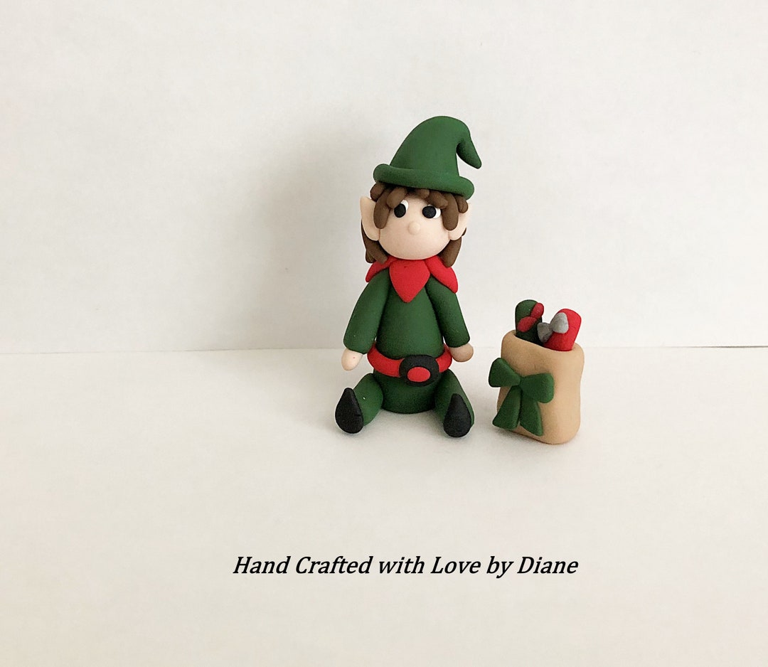 Hand Crafted Polymer Clay Miniature Christmas Elf and Sack of Presents ...