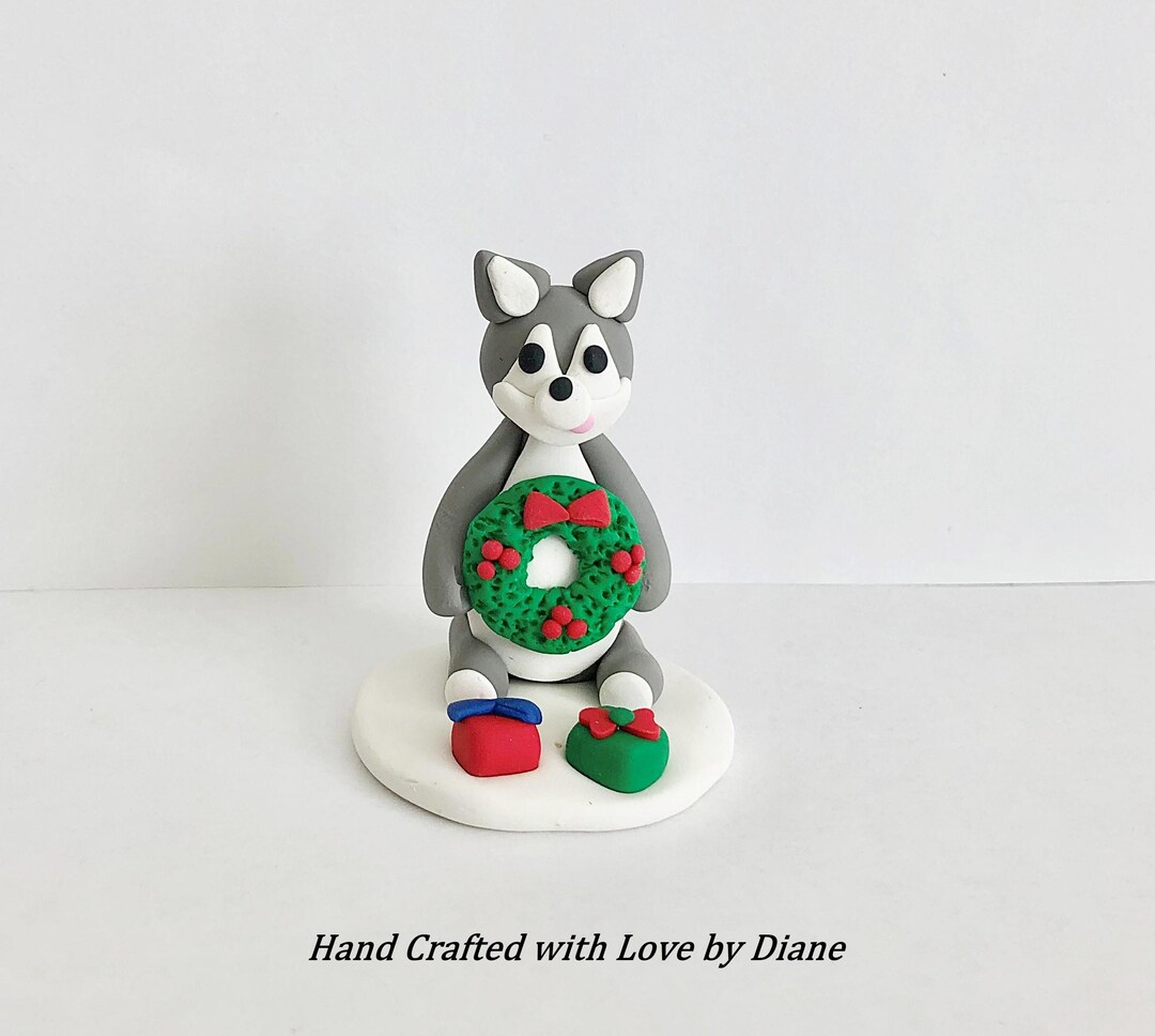 Mini Miniature Hand Crafted Polymer Clay Christmas Siberian Husky ...
