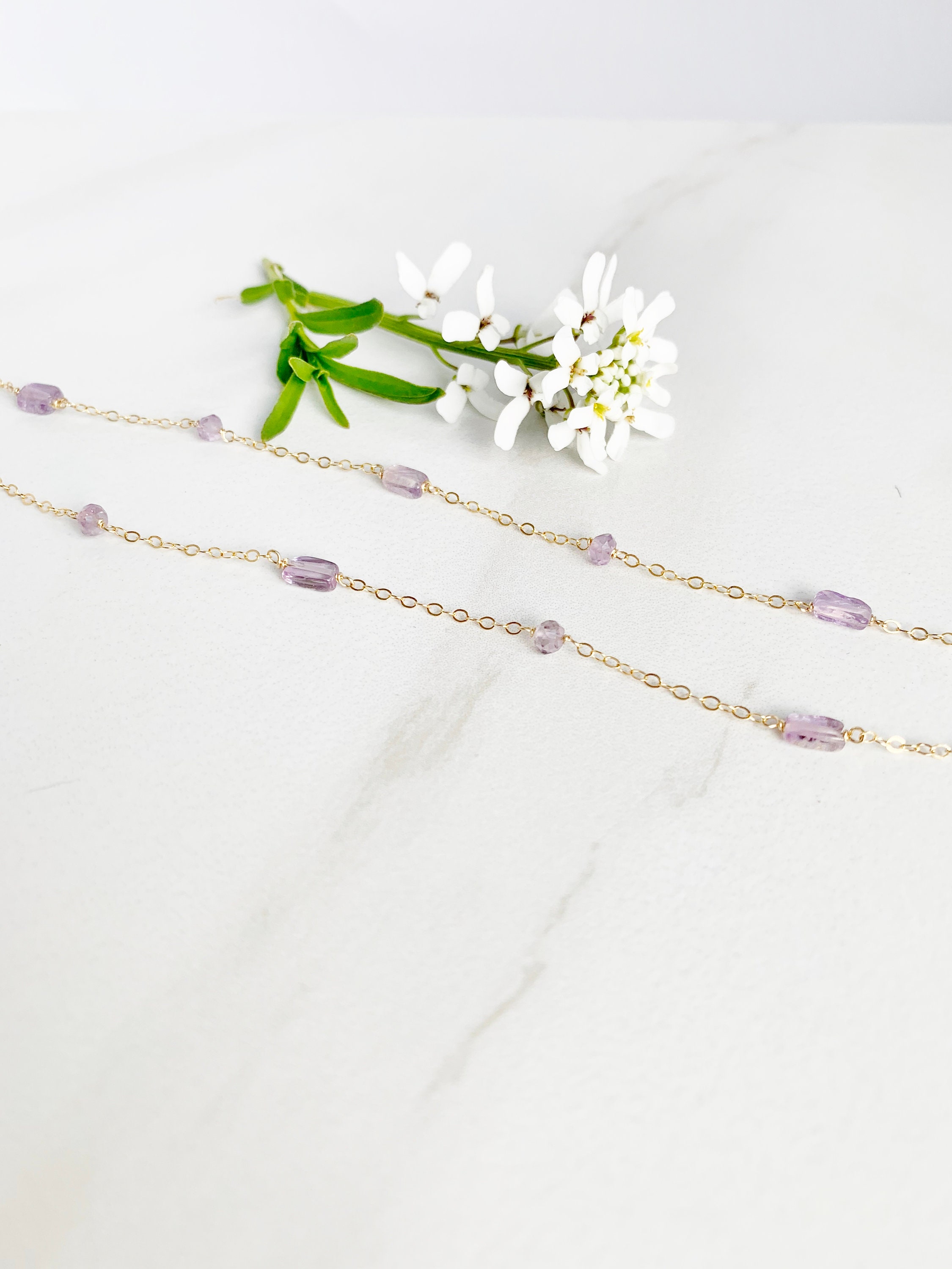 Amethyst Beaded Chain Station Necklace