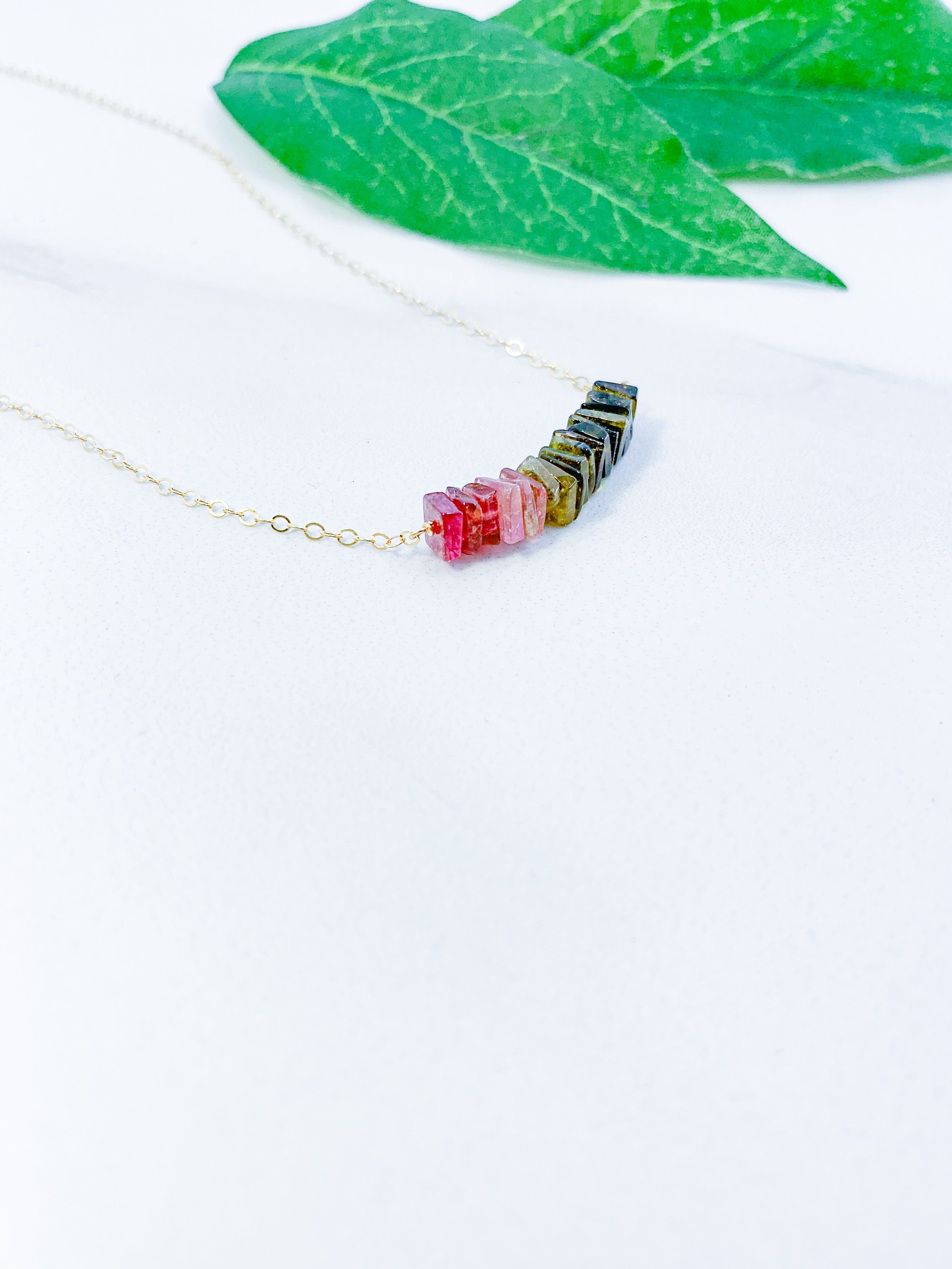 Raw Watermelon Tourmaline Bar Necklace
