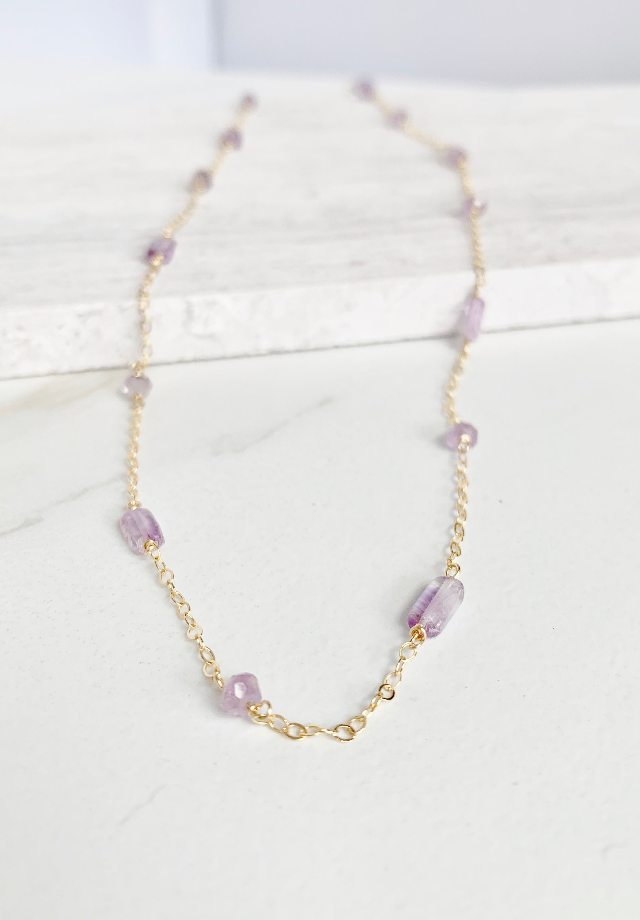 Amethyst Beaded Chain Station Necklace