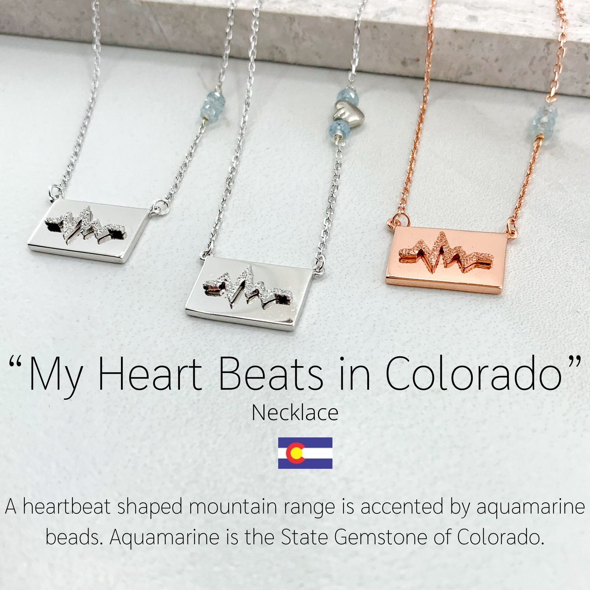 Colorado Necklace, Silver Mountain, Aquamarine, Graduation Gift