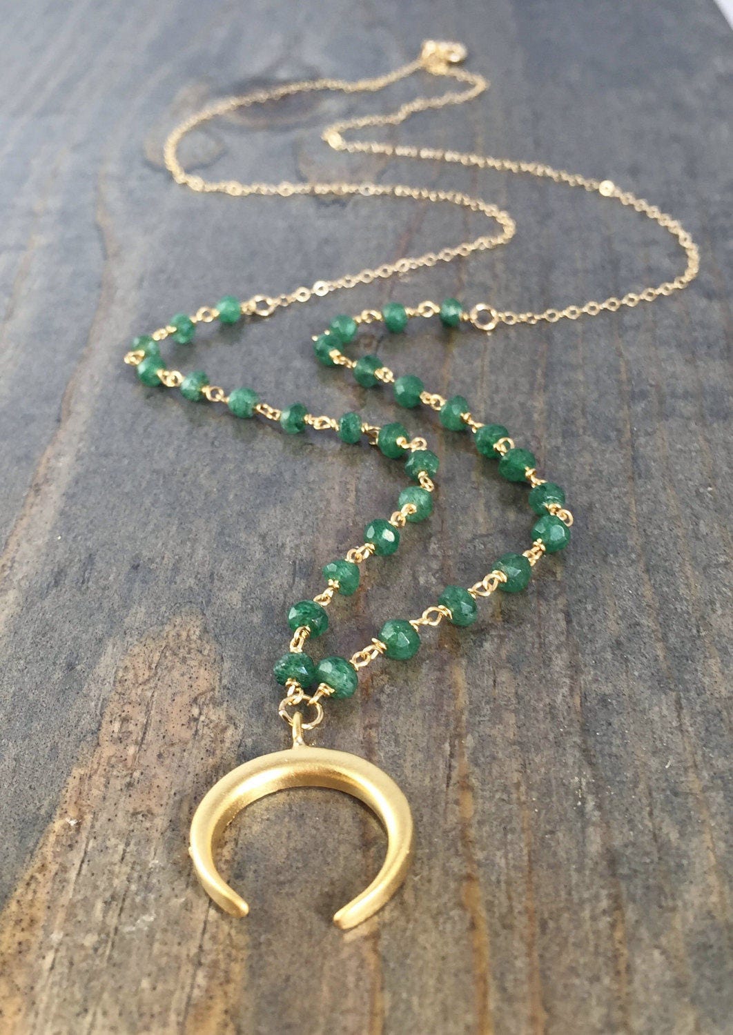 Gold Moon necklace - Emerald Green Gemstone Moon Necklace- Gold ...