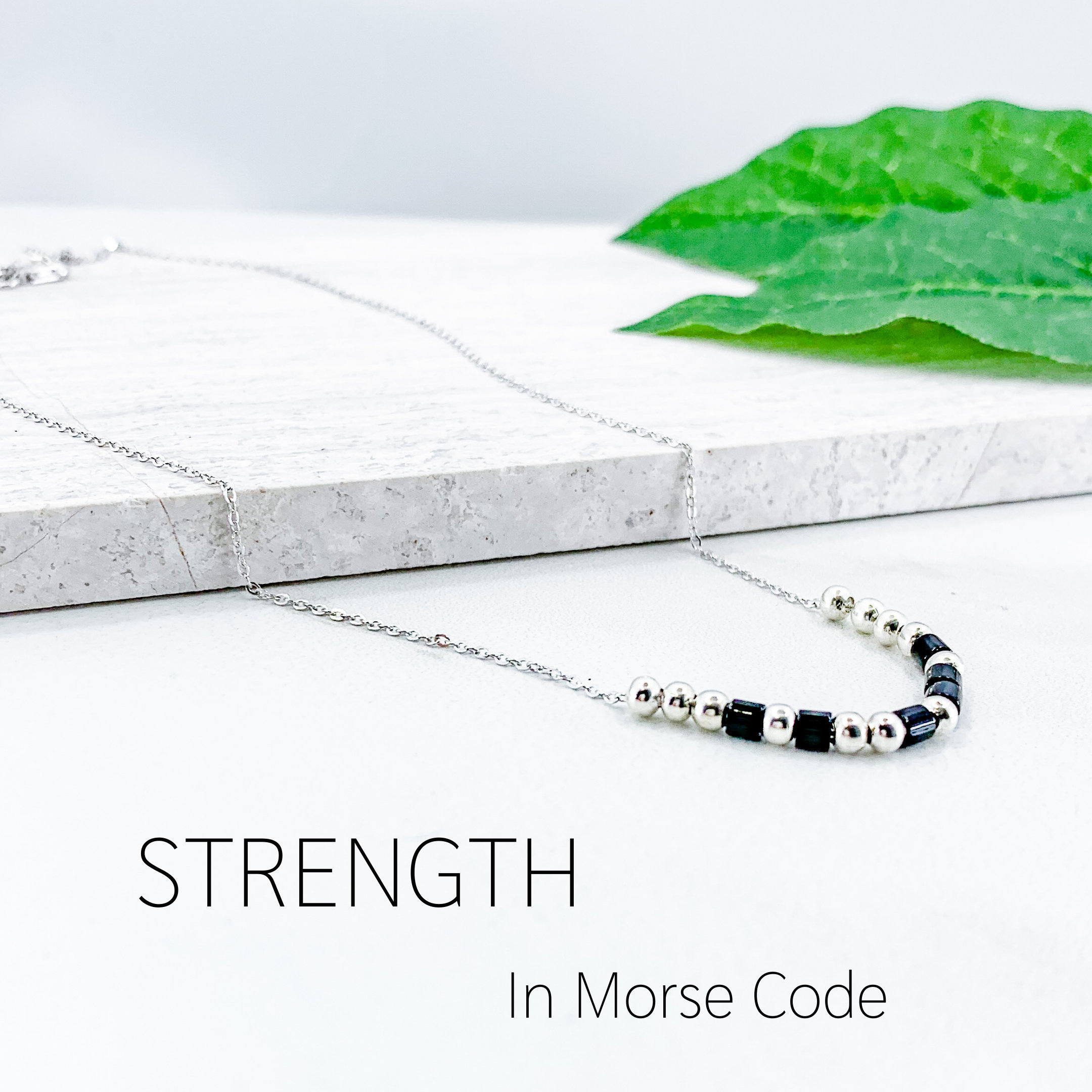 Strength Morse Code Necklace in Silver, Choose Your Color, Meaningful Gift For Friend, Courage ...