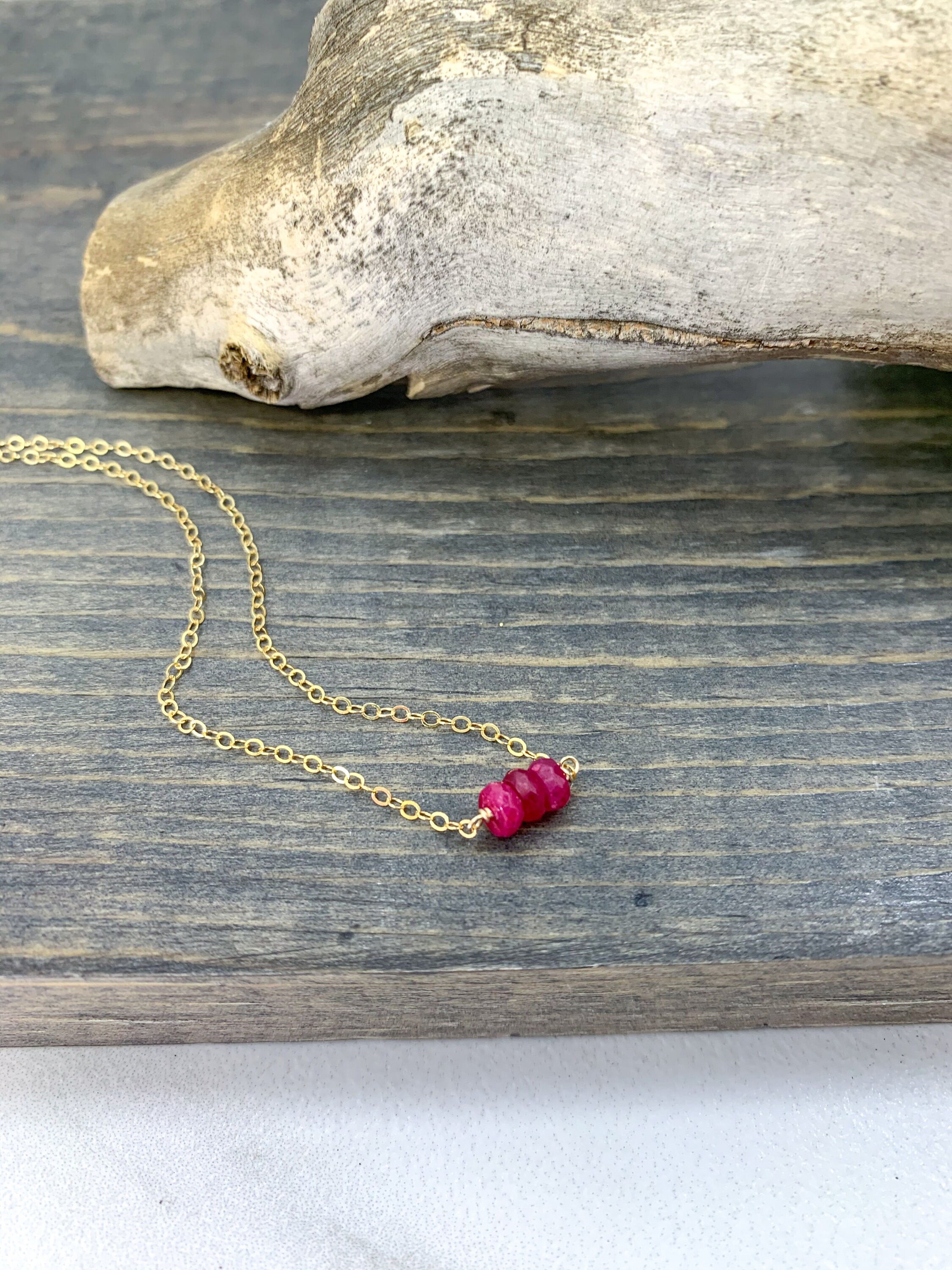 Real Ruby Necklace on Delicate 14k Gold Filled or Sterling Silver Chain ...