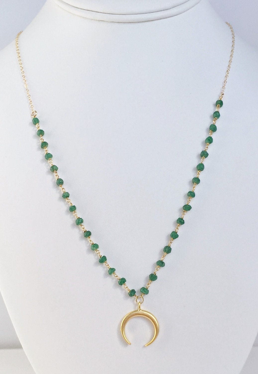 Gold Moon necklace - Emerald Green Gemstone Moon Necklace- Gold ...