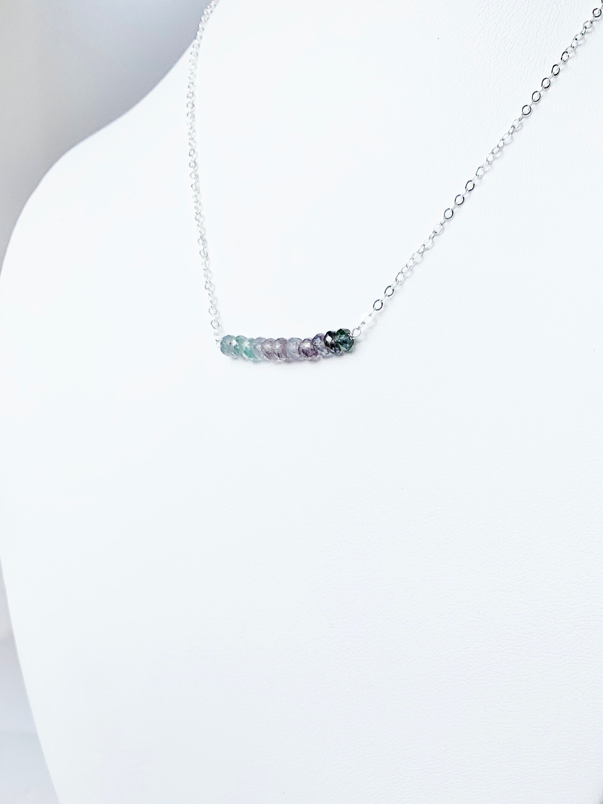Positivity Hope Strength Necklace in Silver, Spinel Gemstone Bar Necklace