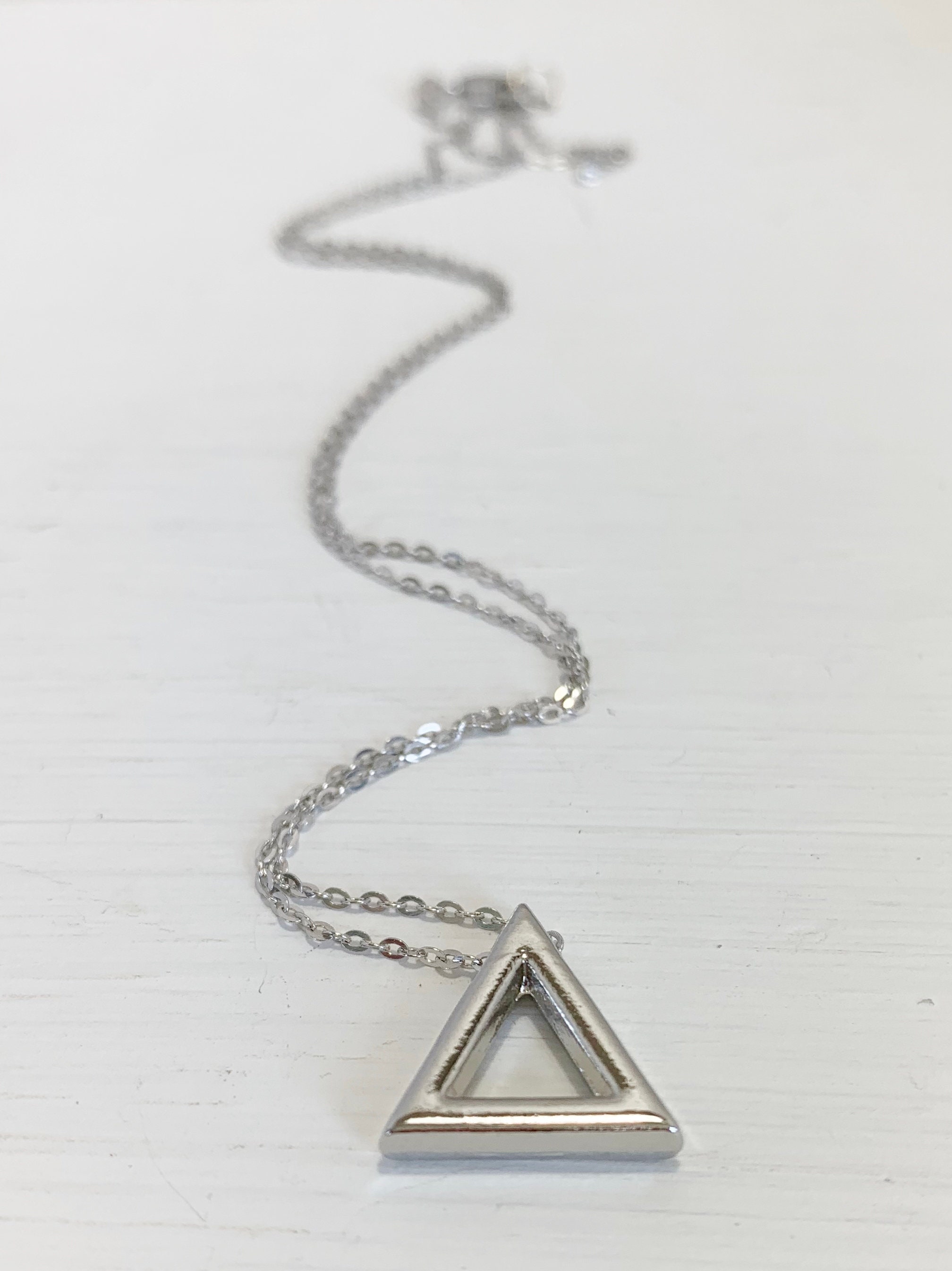 Dainty Silver Triangle Necklace, Delta Necklace, Geometric Simple Necklace