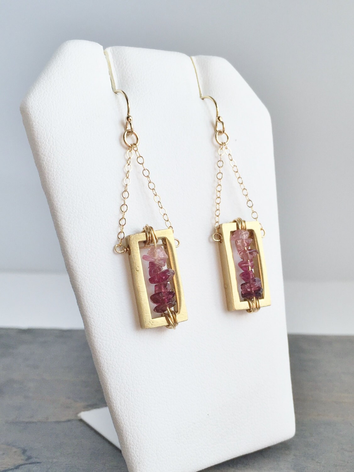 Tourmaline Earrings - Gold Gemstone Earrings - Geometric Earrings ...