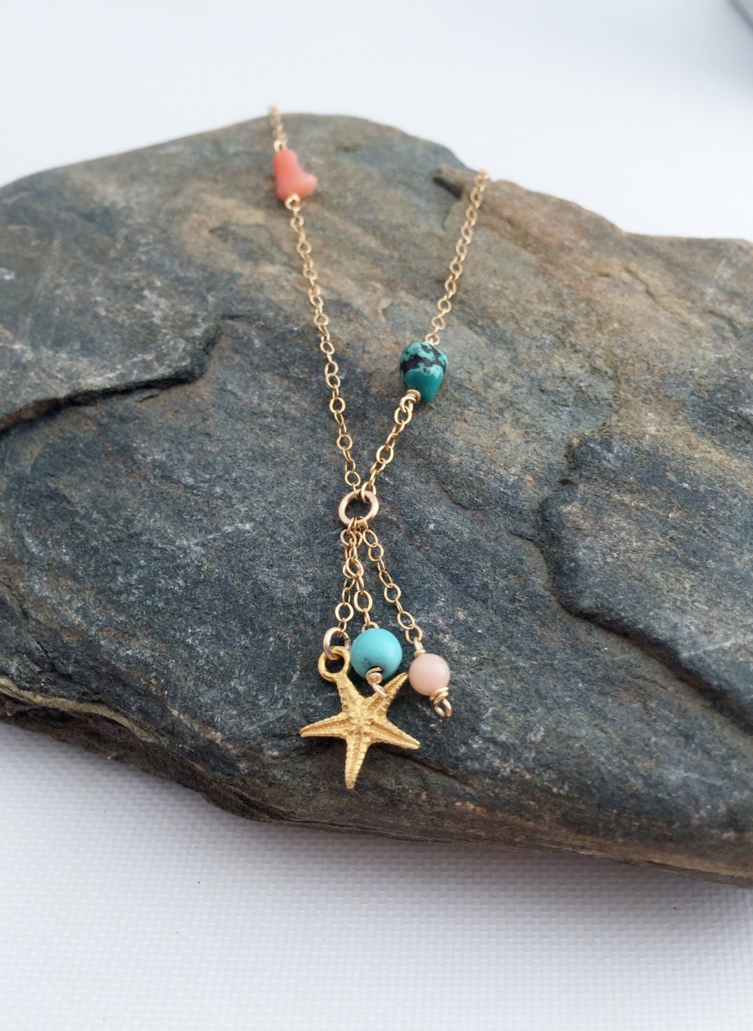 Coral and Turquoise Starfish Necklace