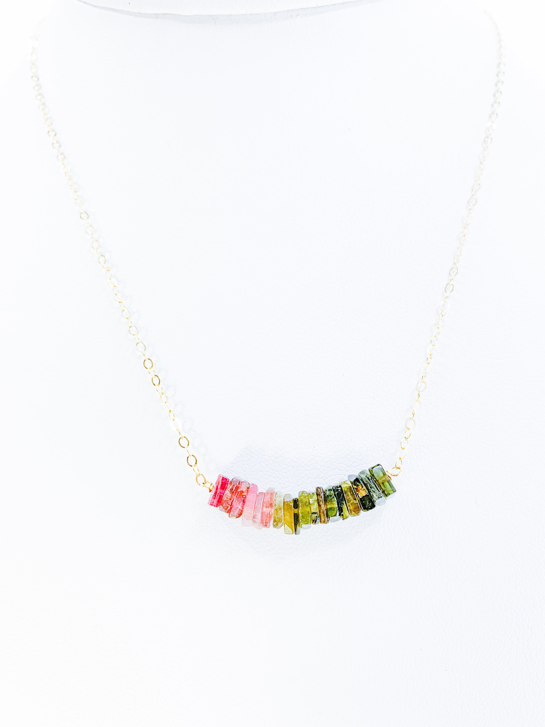 Raw Watermelon Tourmaline Bar Necklace