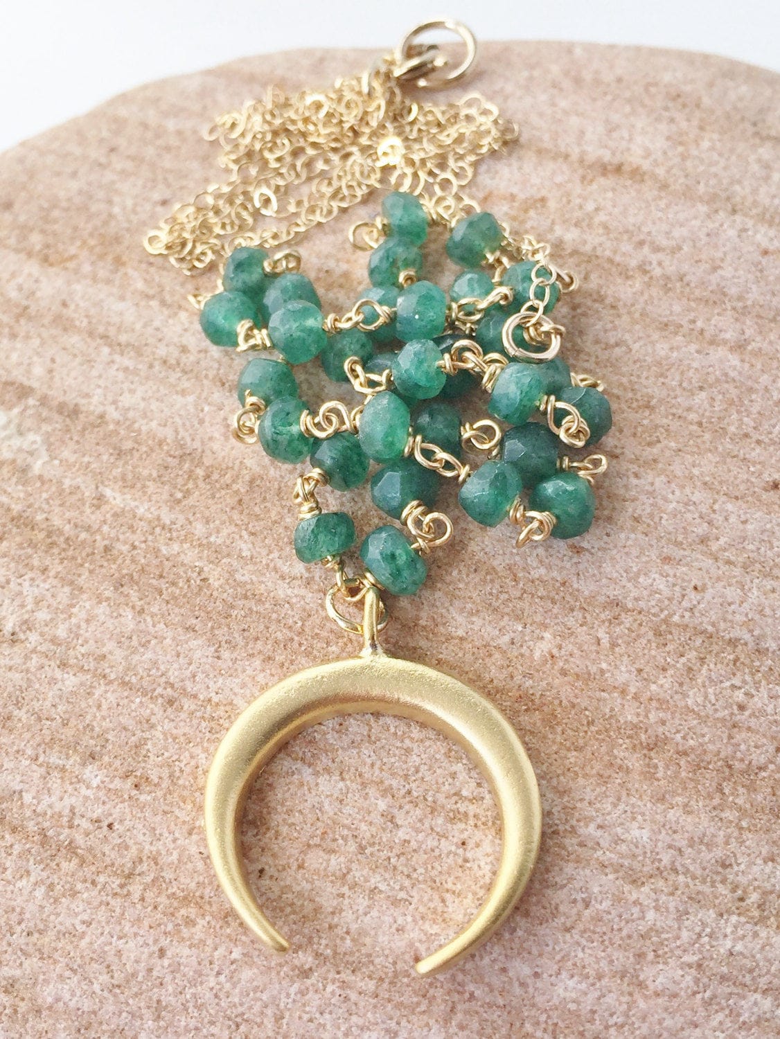 Gold Moon necklace - Emerald Green Gemstone Moon Necklace- Gold ...