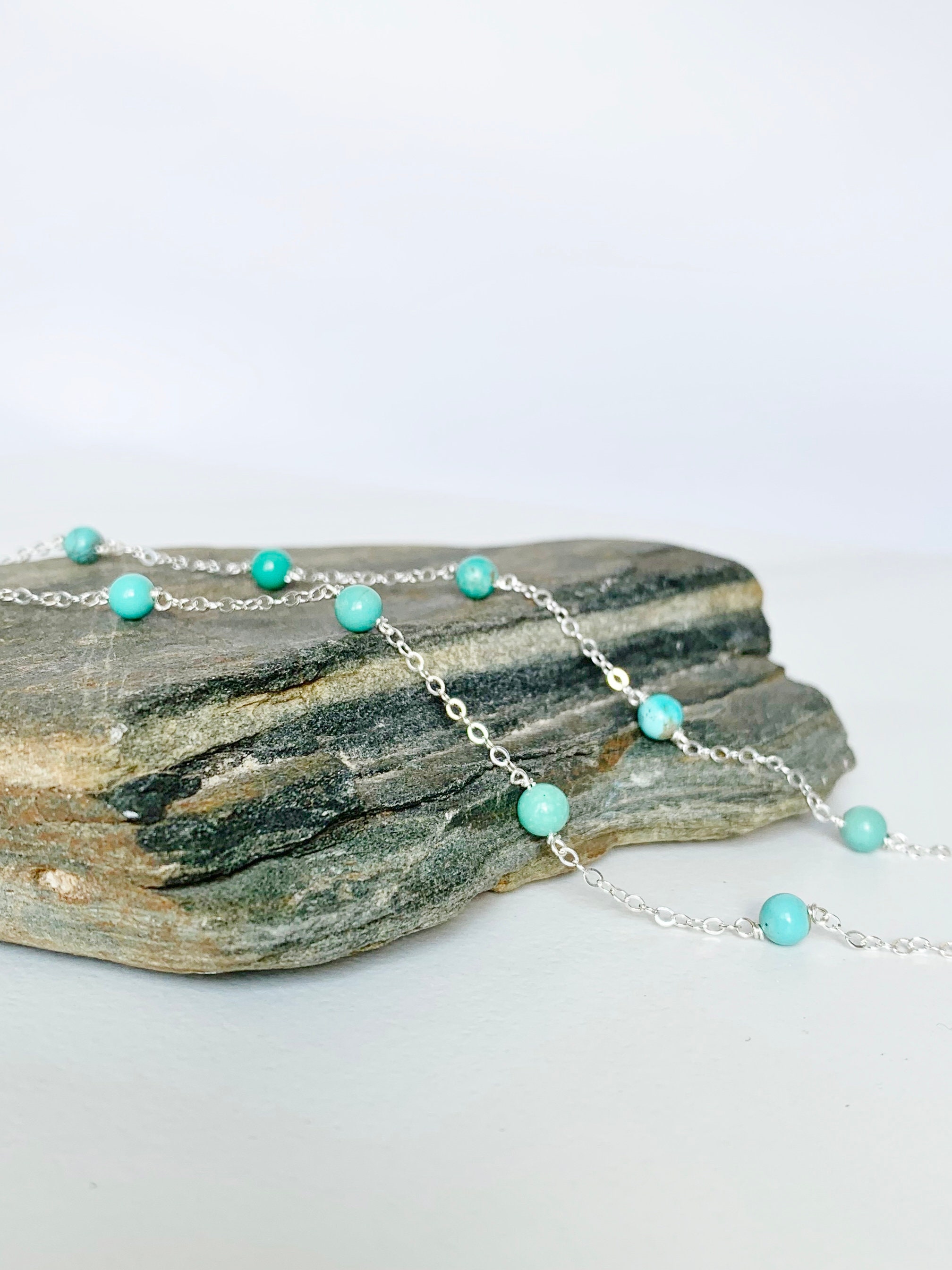 Turquoise Beaded Chain Station Necklace