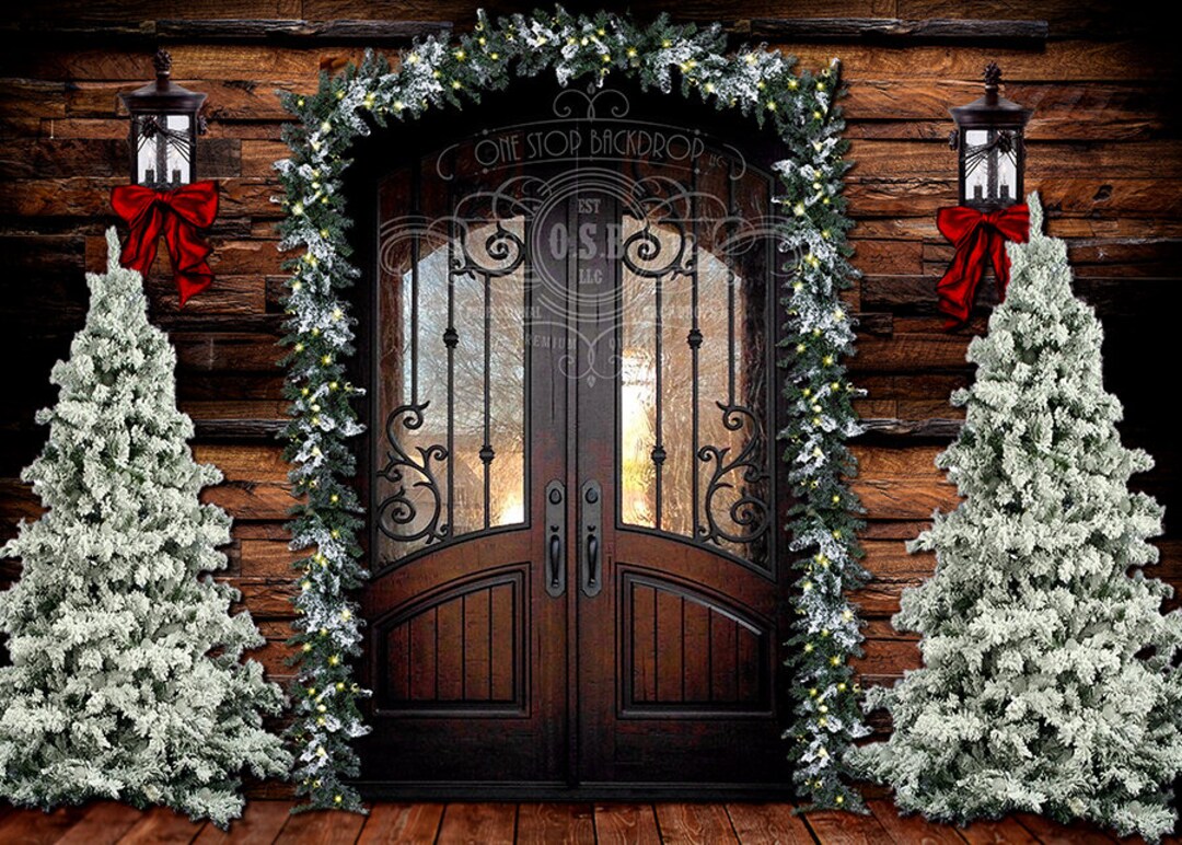 Rustic Christmas Porch Backdrop CH0217 on 80x60 Fleece Fabric - Etsy