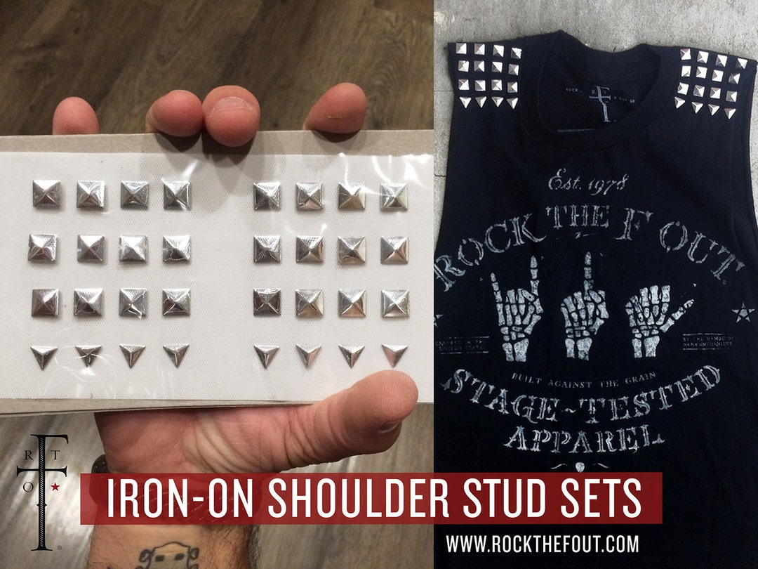 IRON-ON STUDS for Shirt Shoulders (diy, D.i.y., Punk, Heavy Metal ...