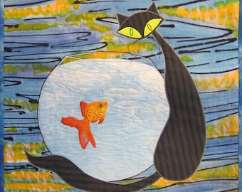 Cat and fish art | Etsy