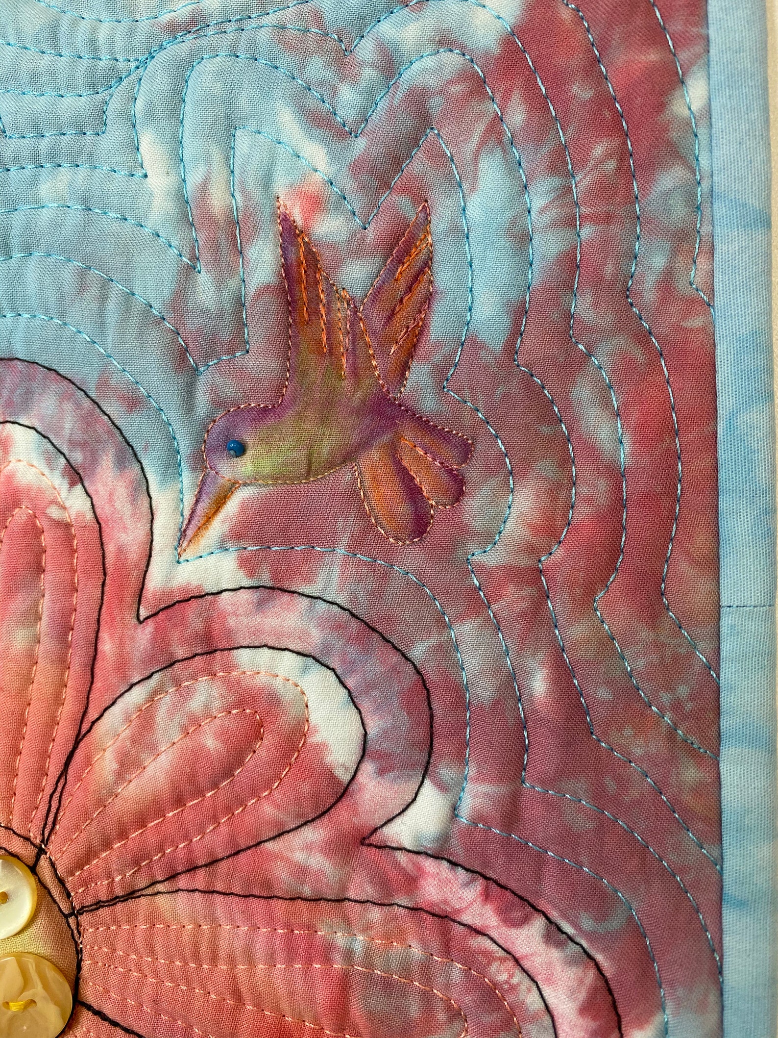 Hummingbird Garden, Art Quilt, Fabric Collage, Wall Hanging, Quilted ...