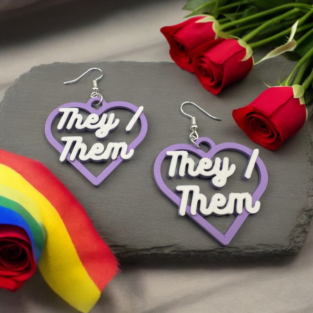 3D Printed They/them Pronoun Heart Earrings: LGBTQ+ Pride Jewelry - Etsy