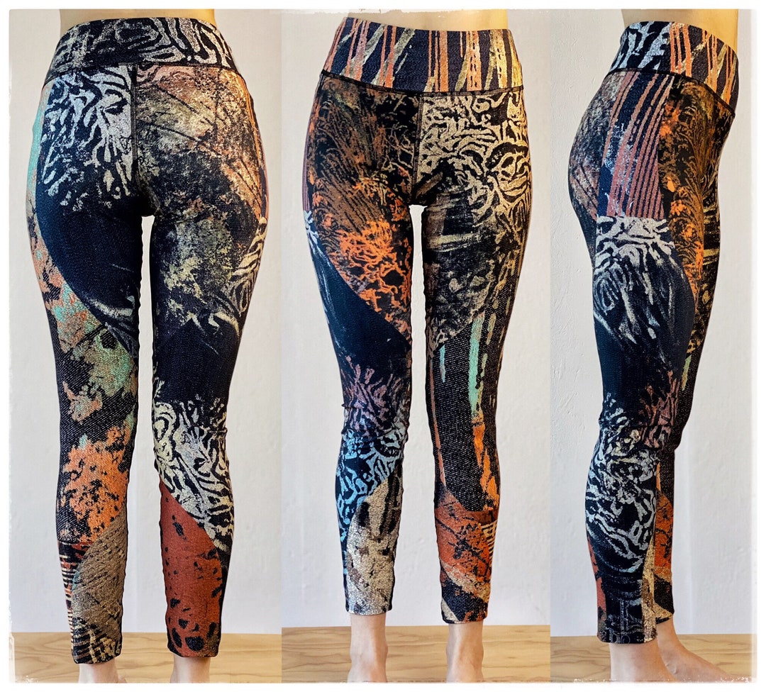 Leggings /golden Rust/wear My Painting/ Coral, Botanical Inspiration - Etsy