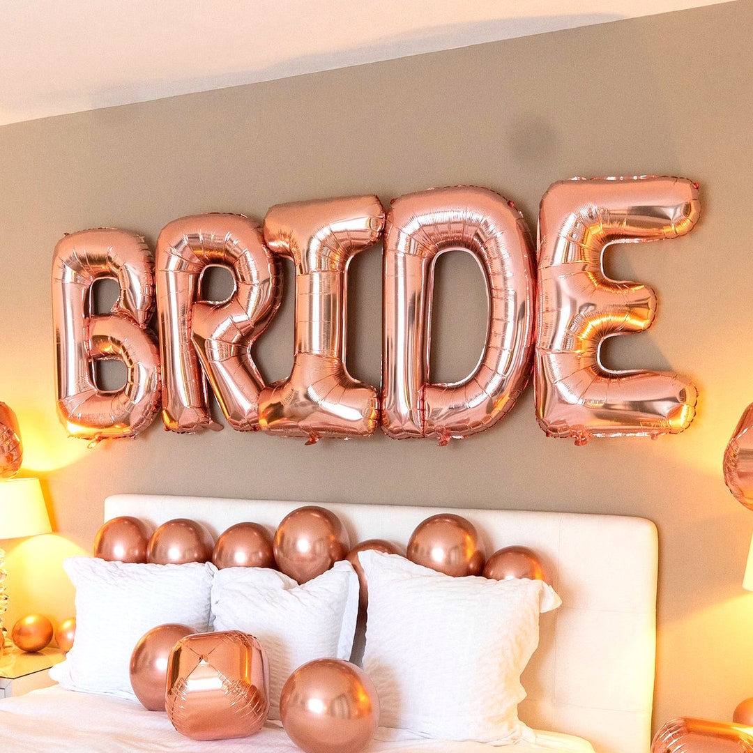 Jumbo Rose Gold Bride Letter Balloons, Hen Party Balloon, Bride Balloon ...