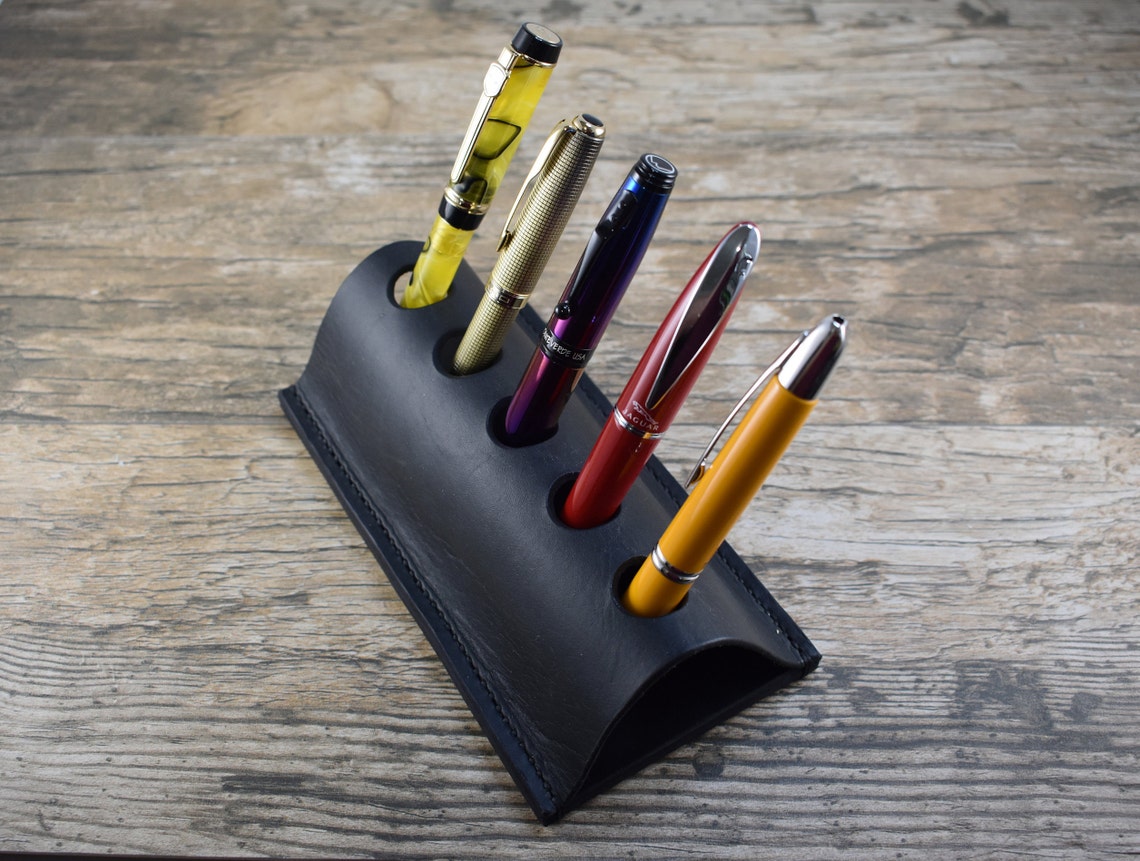 Desk Pen Holder, Executive Pen Holder for Desk, Leather 5 Fountain Pen ...