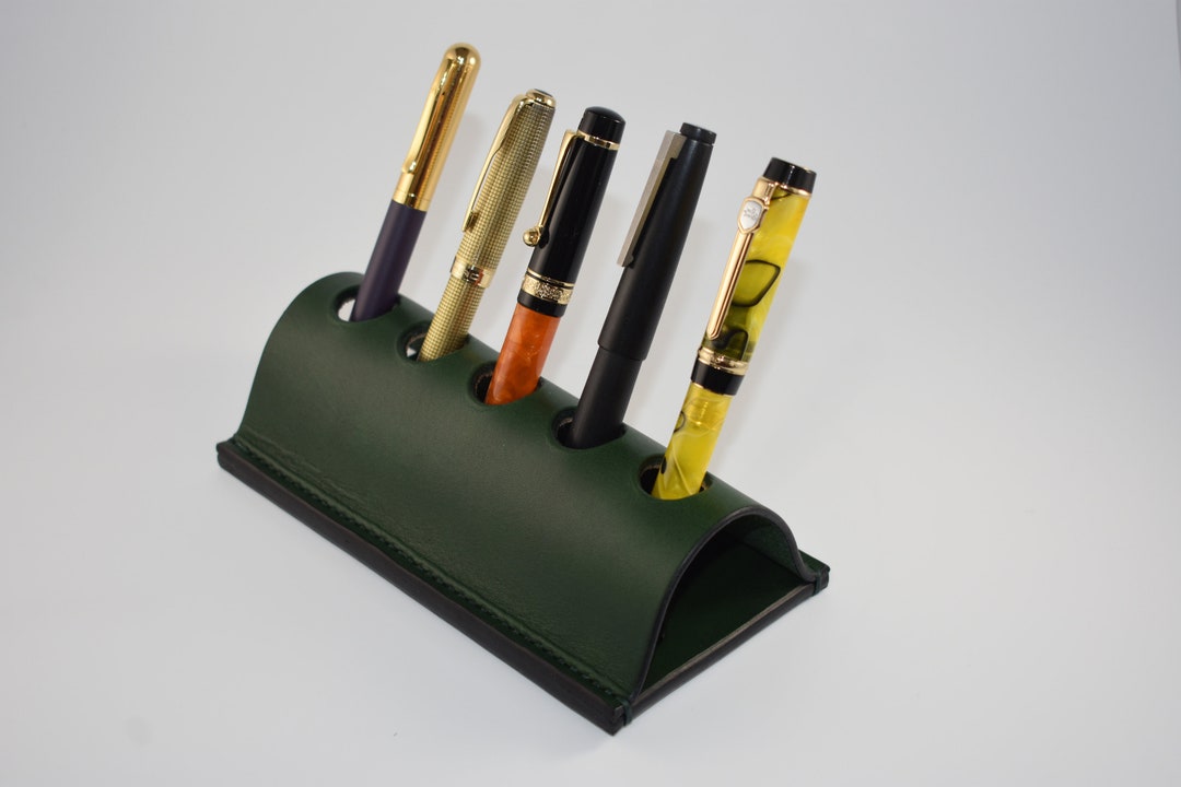 Desk Pen Holder, Executive Pen Holder for Desk, Leather 5 Fountain Pen ...