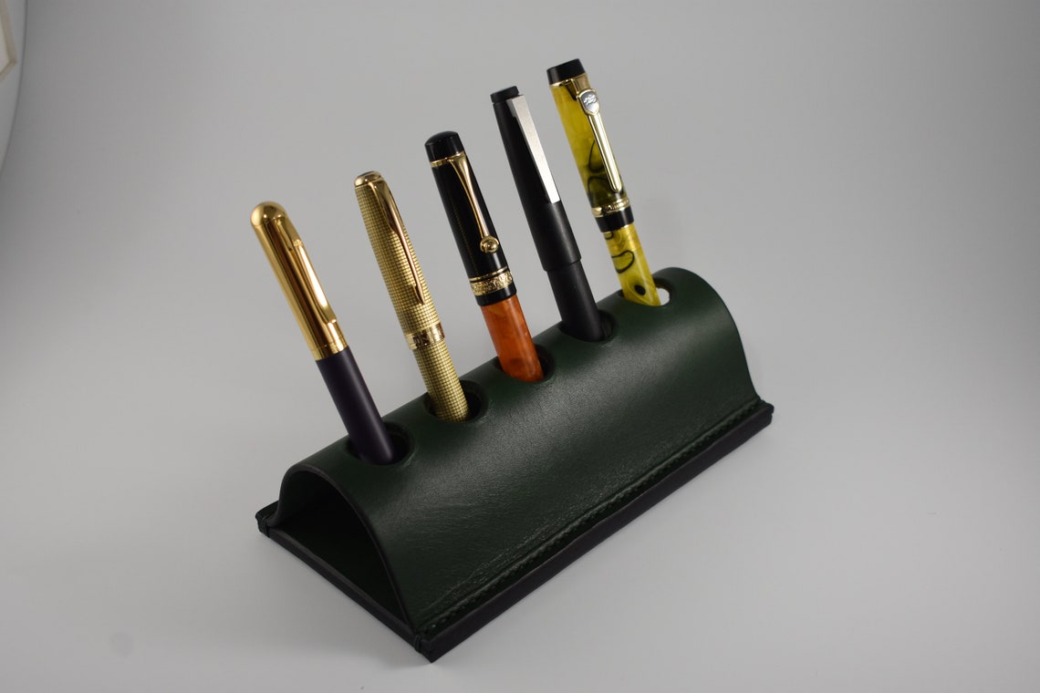 Desk Pen Holder, Executive Pen Holder for Desk, Leather 5 Fountain Pen ...