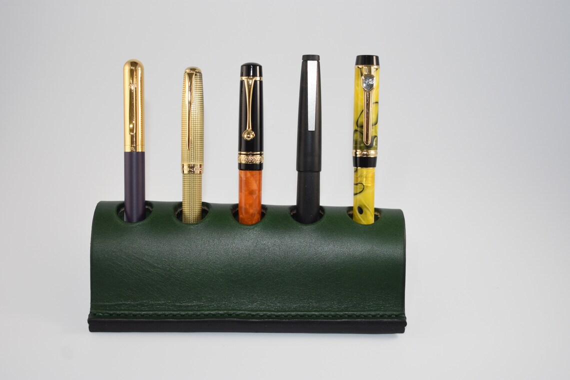 Desk Pen Holder Executive Pen Holder for Desk Leather 5 | Etsy