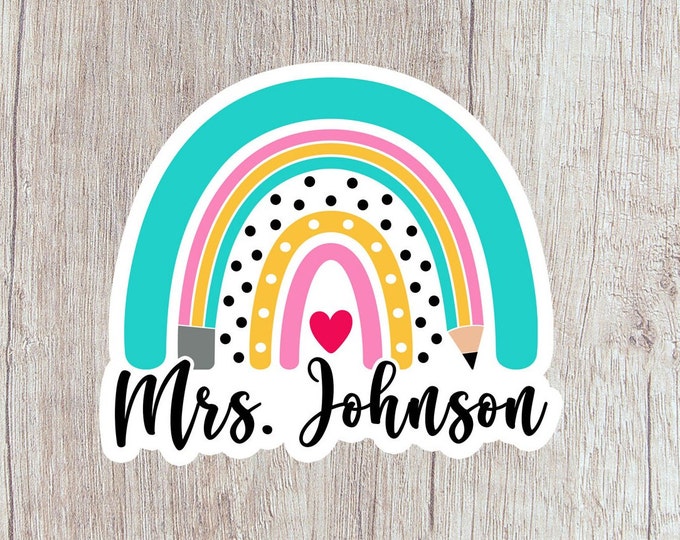 Personalized Teacher Rainbow Sticker, Laptop Stickers, Water Bottle ...