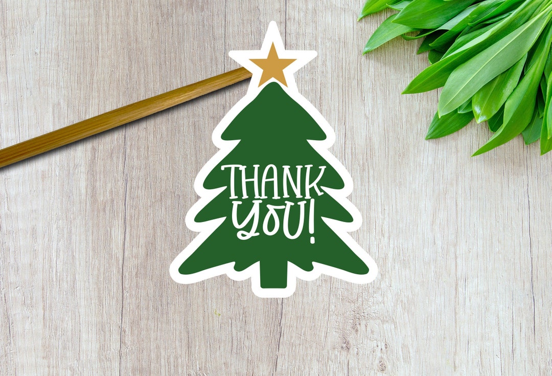 20 Thank You Christmas Tree STICKERS Envelope Seals - Etsy