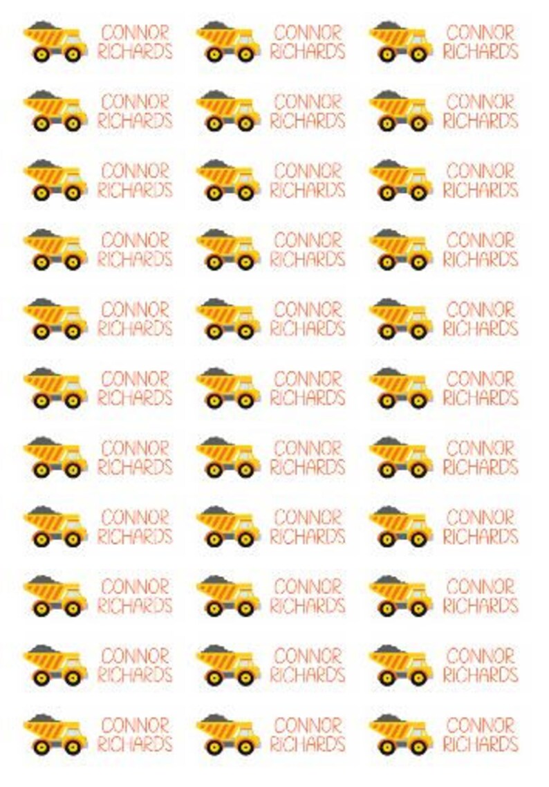 Dump Truck Name Label STICKERS School Supply Labels Daycare - Etsy