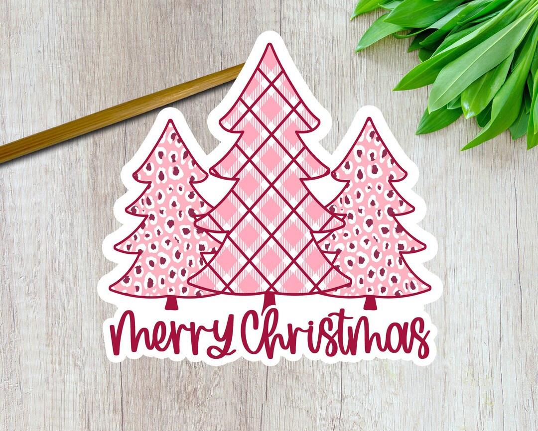 20 Merry Christmas STICKERS Pink Christmas Trees STICKERS - Etsy