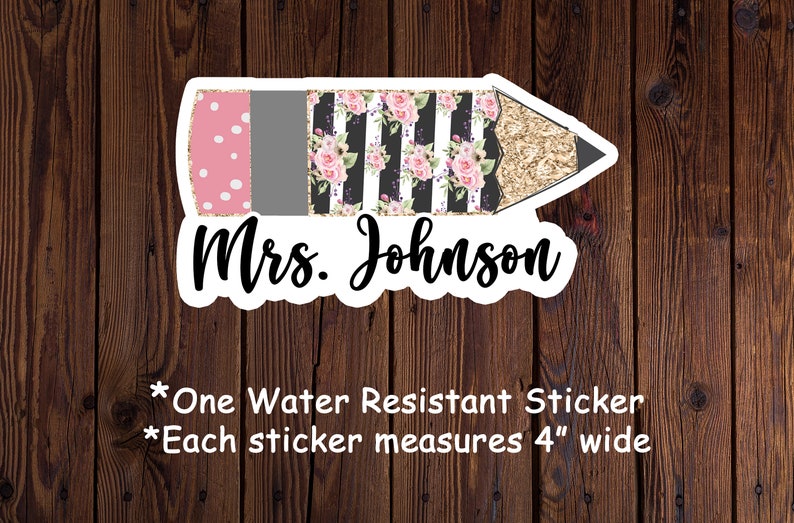 Personalized Teacher Pencil Sticker Laptop Stickers Water - Etsy