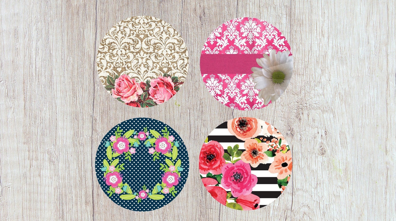 Floral Flowers Cardstock Round Cutouts Cardstock Circles | Etsy