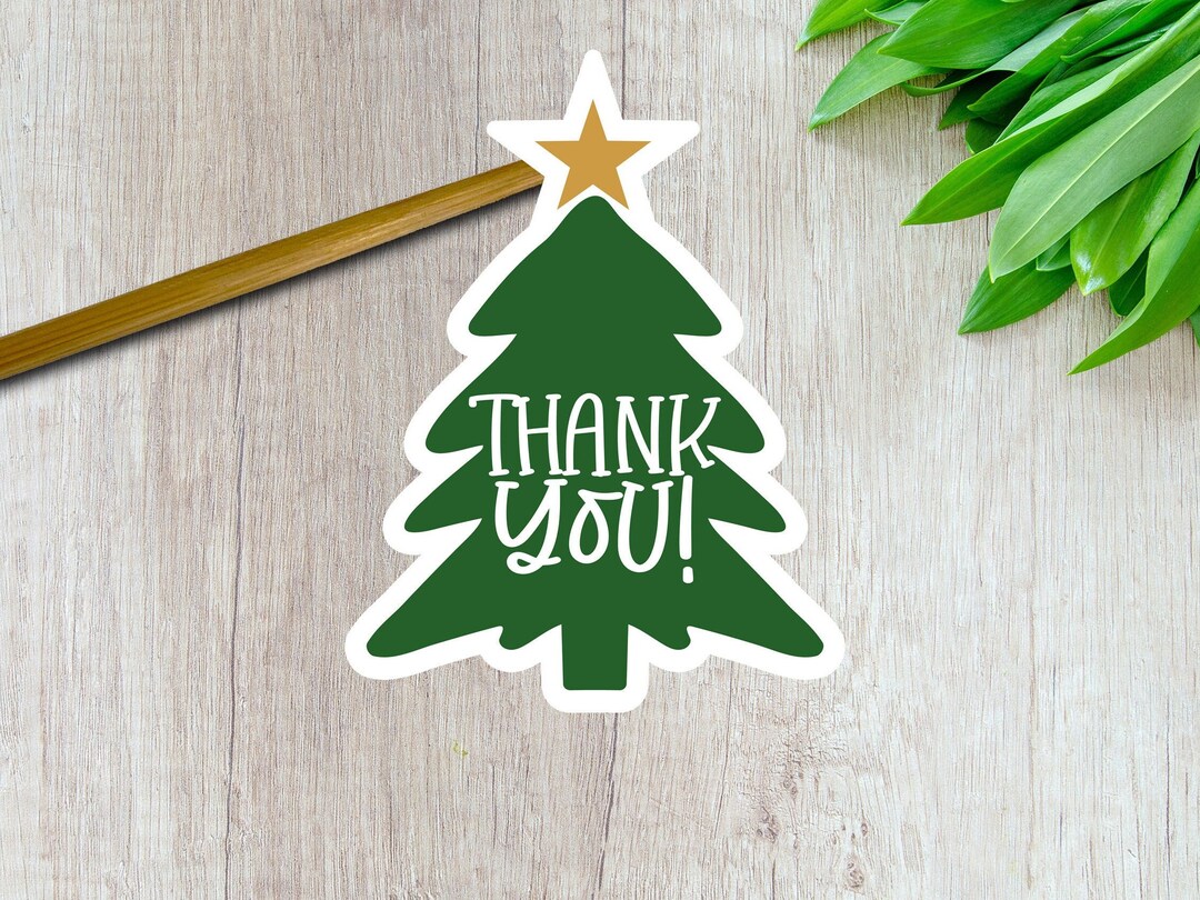 20 Thank You Christmas Tree STICKERS, Envelope Seals, Christmas Cards ...