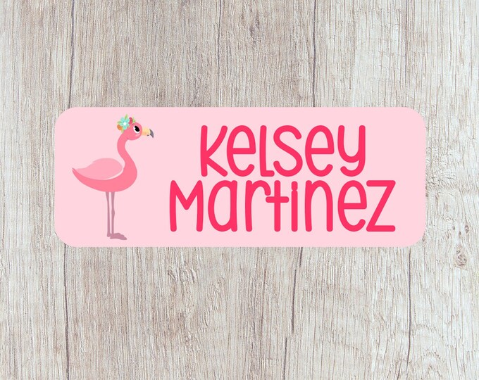 Pink Flamingo Name Label STICKERS, School Supply Labels, Daycare Labels ...