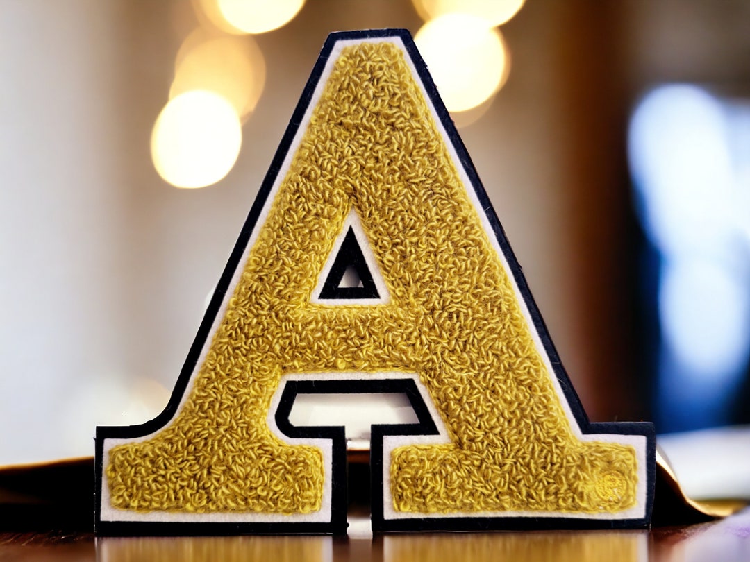 Small Letter A- (4.5") Chenille; Old Gold and Black; Fraternity ...