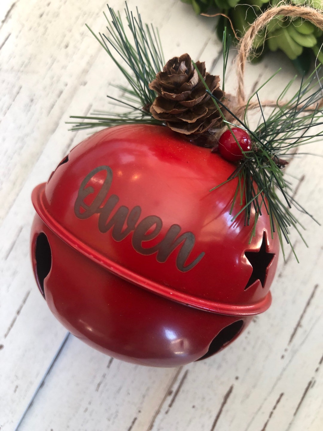 Custom Name Christmas Bell Ornament, Personalize White or Red Bauble ...