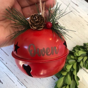Custom Name Christmas Bell Ornament, Personalize White or Red Bauble ...