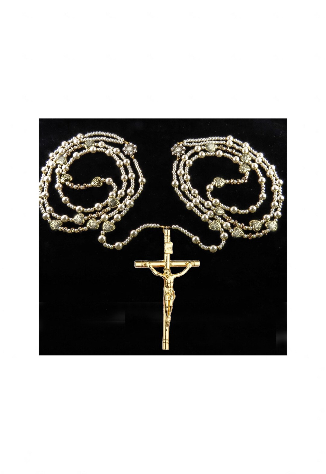 Handmade Catholic Wedding Lasso, Ivory Pearls, Gold Tone Crucifix - Etsy