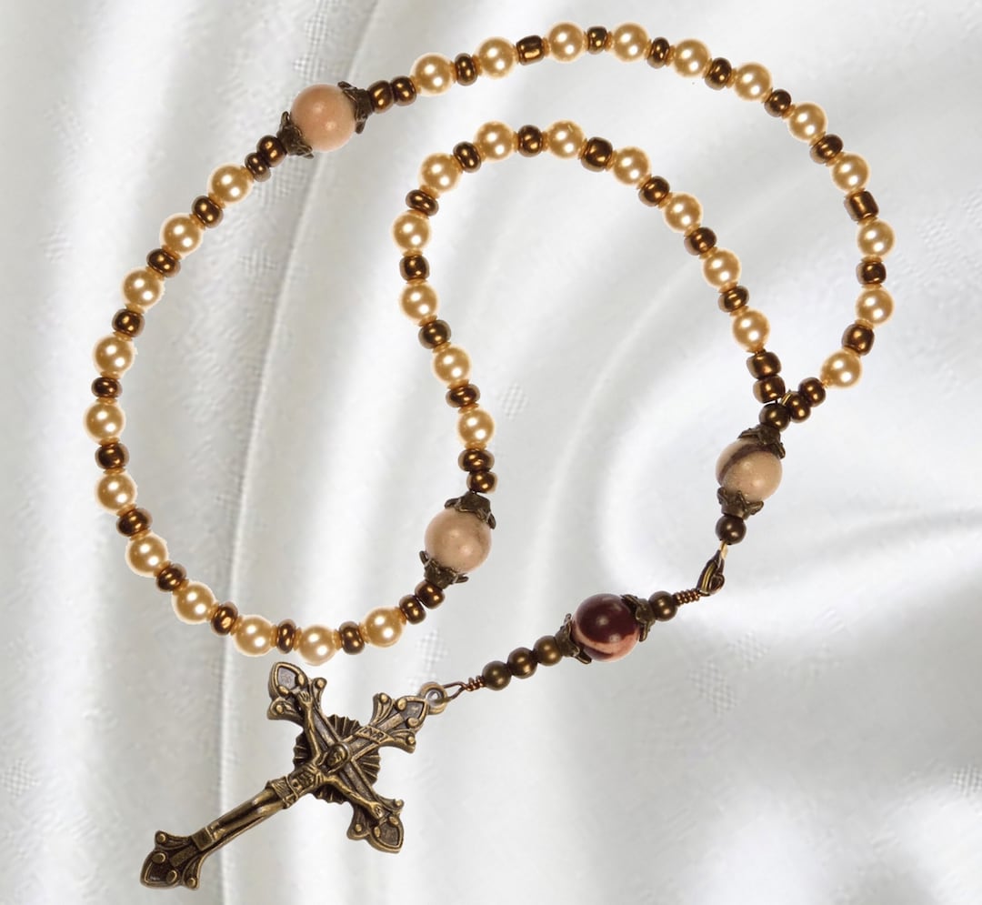 Eastern Orthodox Rosary, Pearl and Stone Beaded Rosary With Bronze ...